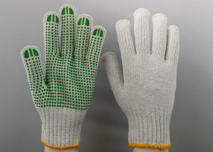 Polyester Knitted Safety Hand Gloves , Knit Work Gloves Green PVC ...