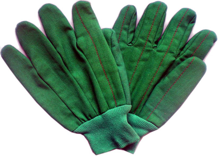 Green Colour Cotton Working Hands Gloves With Knit Wrist For Winter Use